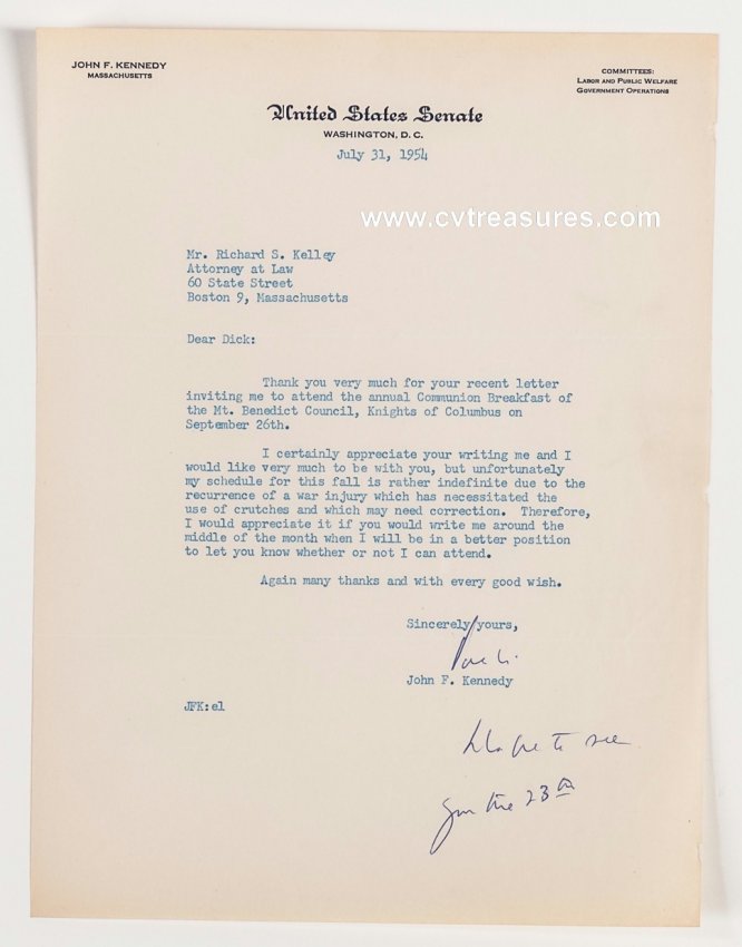 John F Kennedy JFK Autograph Signed Letter Amazing Content! – CVTreasures