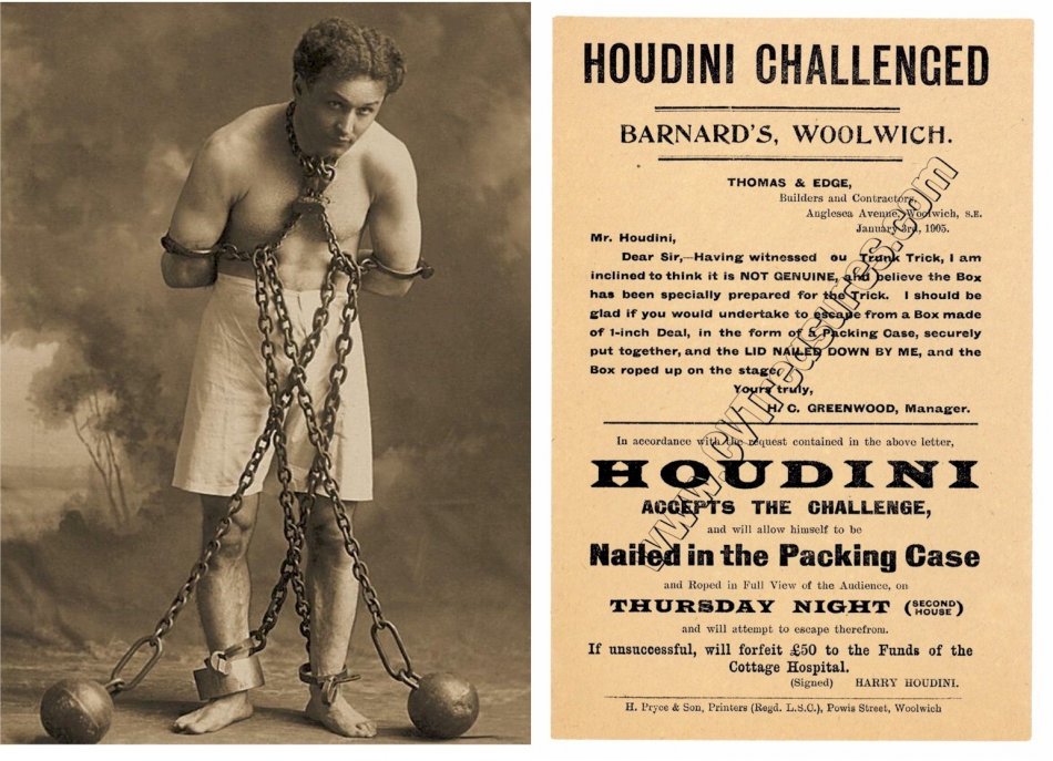 Harry Houdini Rare Vintage Antique HOUDINI CHALLENGE Poster Handbill H ...