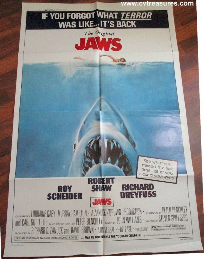 Jaws Original Vintage Movie Poster Rare 1975 re-release – CVTreasures