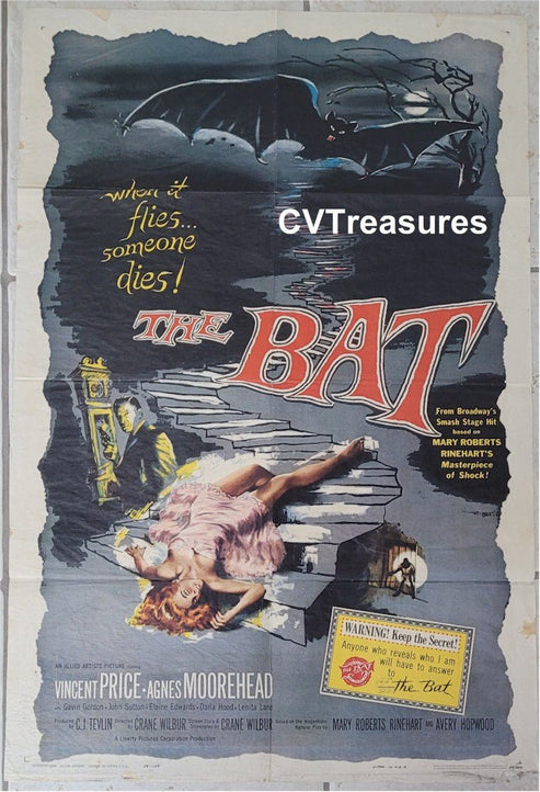 The Bat Original Authentic Vintage Horror Movie Poster One Sheet Vince ...